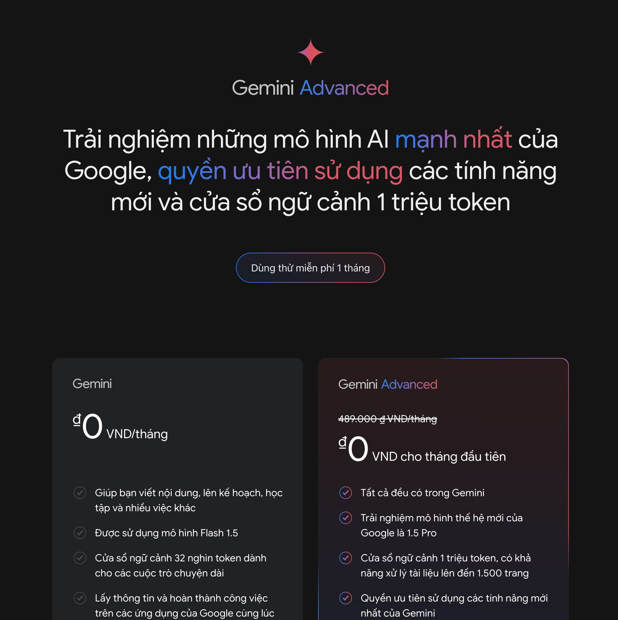 Gói nâng cấp Gemini Advanced chính chủ giá rẻ